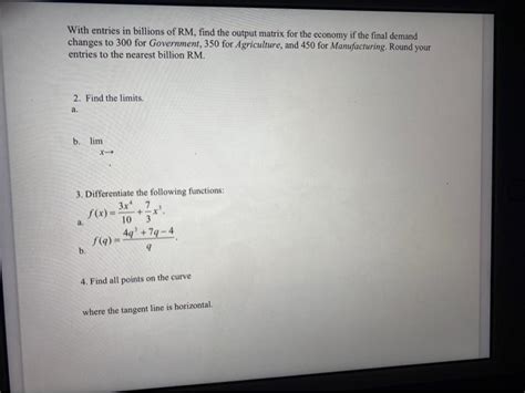 Solved 1 Given The Input Output Matrix Industry Final