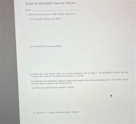 Solved Prelab 17 Kirchhoff S Laws For Circuits 3 Name 1 Chegg Com