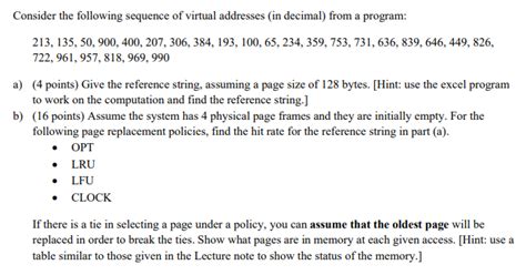 Solved Consider The Following Sequence Of Virtual Addresses
