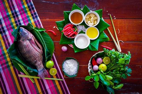 Premium Photo Directly Above Shot Of Ingredients In Bowls On Table