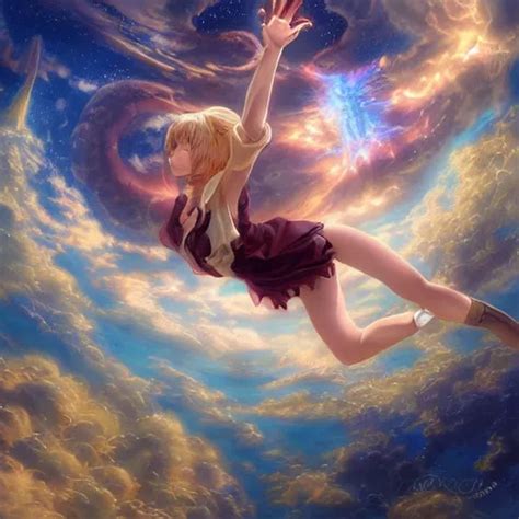 Anime Girl Falling Out Of The Sky Through A Giant Time Stable Diffusion