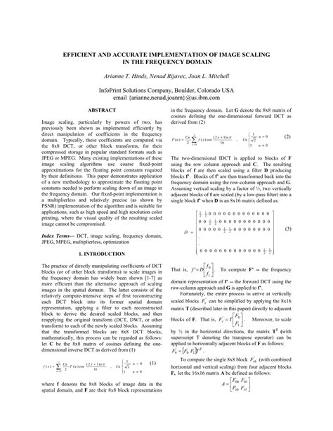 Pdf Efficient And Accurate Implementation Of Image Scaling In The Frequency Domain