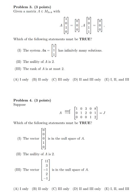 Solved Problem 3 3 Points Given A Matrix A E M3x4 With