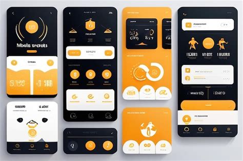 Different UI UX GUI Screens Fitness App And Flat Web Icons For Mobile