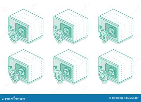 Recogida De Cajas De Seguridad Isométricas Con Monedas Diferentes