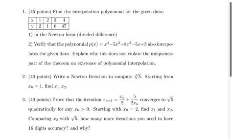 Solved Points Find The Interpolation Polynomial For The Chegg