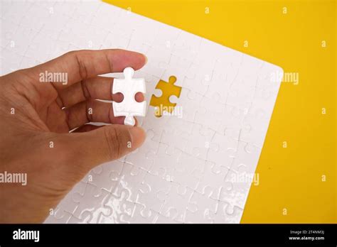 Hands Complete Missing Puzzle Pieces Business Concept Complete The