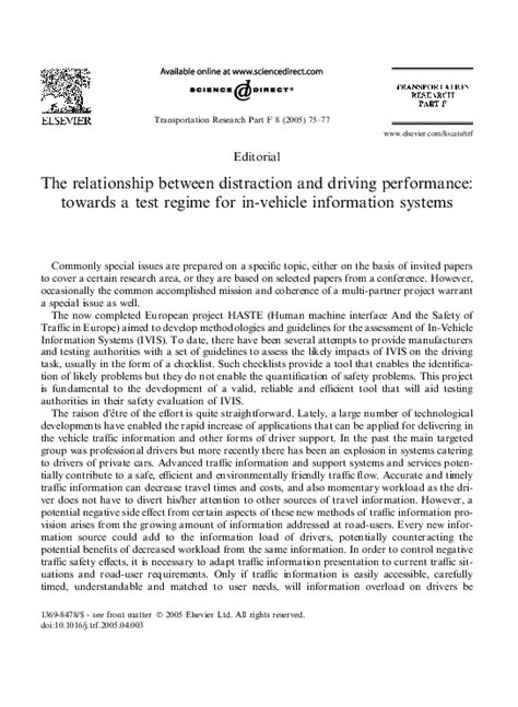 Pdf The Relationship Between Distraction And Driving Performance Towards A Test Regime For In