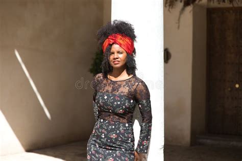 Portrait Of A Young Beautiful Black Woman With Afro Hair And Black