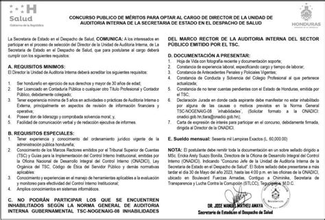 Concurso Público de Méritos de la Secretaría de Salud SESAL Mayo
