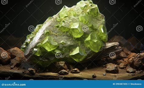 Hyper Realistic Peridotite Rock With Translucent Green Peridot Stock