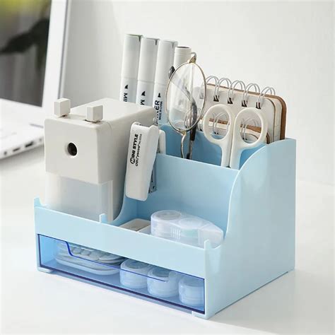 서랍이 있는 대용량 데스크 액세서리 펜 홀더 연필 보관함 데스크탑 정리함 학교 사무실 문구문구 홀더 Aliexpress
