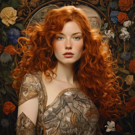 Premium Photo Beautiful Red Hair Girl Posing With Celtic Art Floral