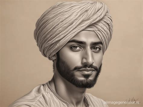 Detailed Pencil Sketch Of A Modern Punjabi Man With Elaborate Turban