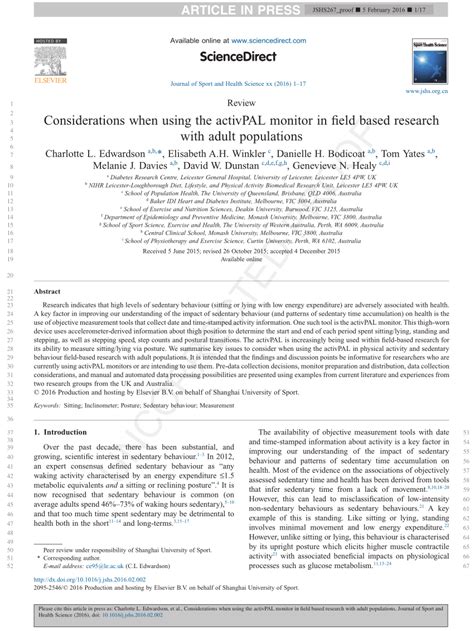 Pdf Considerations When Using The Activpal Monitor In Field Based