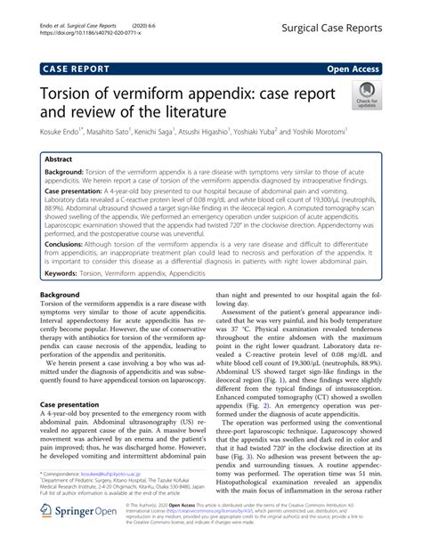 Pdf Torsion Of Vermiform Appendix Case Report And Review Of The