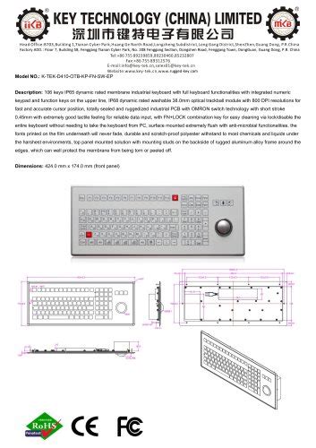 K TEK D410 OTB KP FN SW EP Data Sheet Key Technology China Limited
