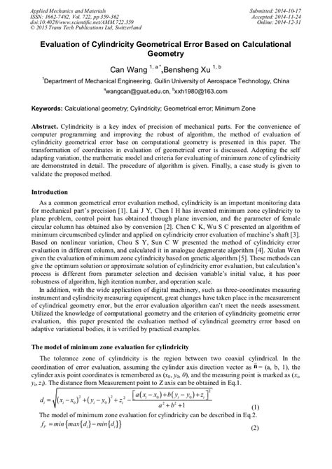 Evaluation Of Cylindricity Geometrical Error Based On Calculational