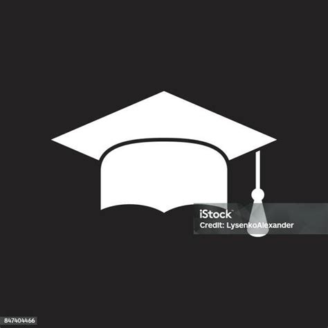 졸업 캡 평면 디자인 아이콘입니다 마침 교육 기호입니다 검은 배경에 졸업식 날 축 하 요소입니다 공부에 대한 스톡 벡터 아트 및