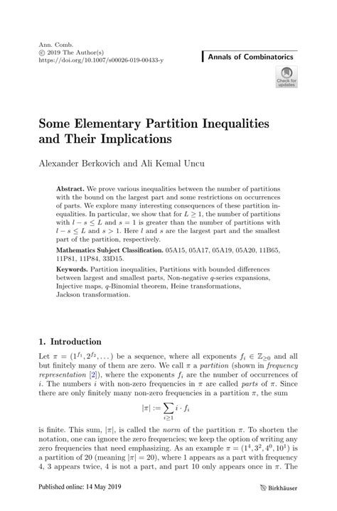 Pdf Some Elementary Partition Inequalities And Their Implications
