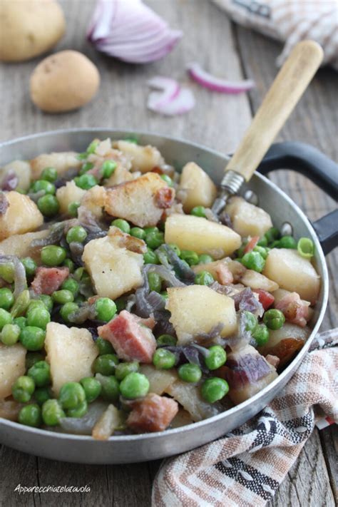 PATATE CIPOLLA E PANCETTA CON PISELLI Ricetta Contorno Gustoso