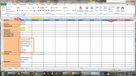Excel Genealogy Spreadsheet Within Theomega Ca Page 22 Of 29 Just Another Wordpress Site