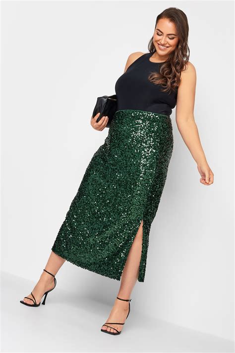 Yours London Plus Size Green Sequin Embellished Maxi Tube Skirt Yours