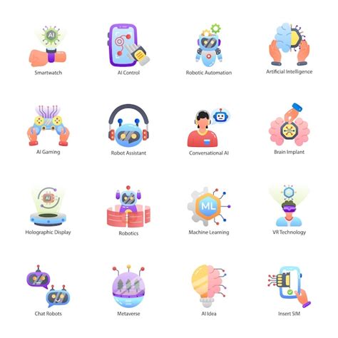 Premium Vector Set Of Artificial Intelligence And Robotics Flat Icons