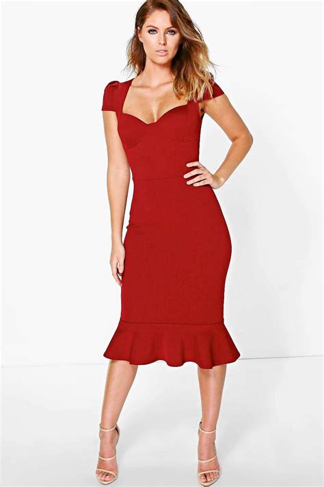Boohoo Womens Isla Sweetheart Neck Peplum Midi Dress Ebay