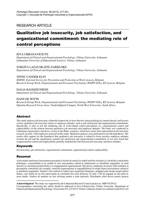 Pdf Qualitative Job Insecurity Job Satisfaction And Organizational