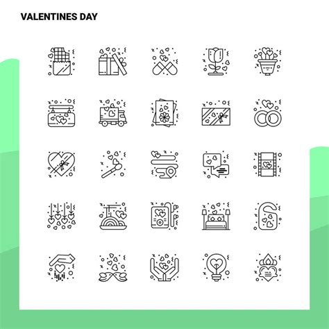 Set Of Valentines Day Line Icon Set 25 Icons Vector Minimalism Style