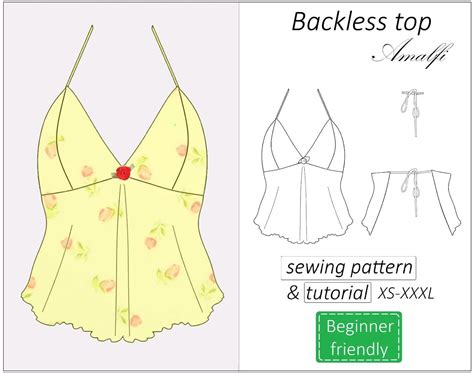 Top Pattern Amalfi Backless Halter Neck Top Sewing Pattern Pdf Y2k Open Back Summer Bra Top