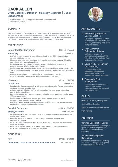 5 Cocktail Bartender Resume Examples Guide For 2024