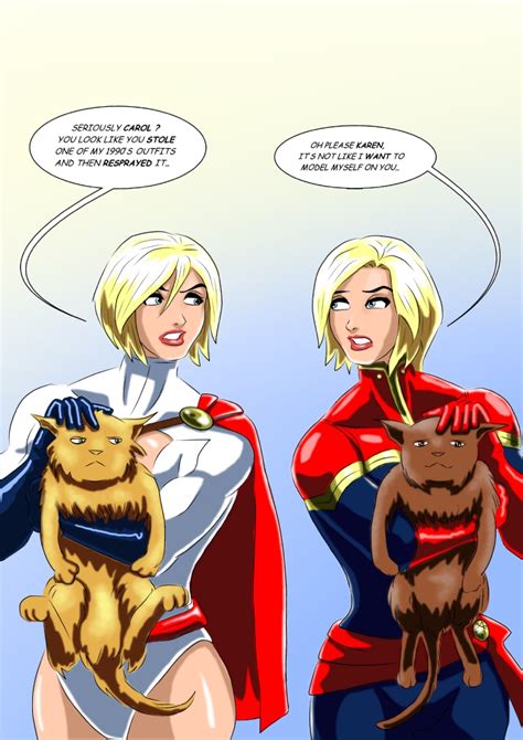 Power Girl And Captain Marvel Of Marvel Comics By Adamantis On