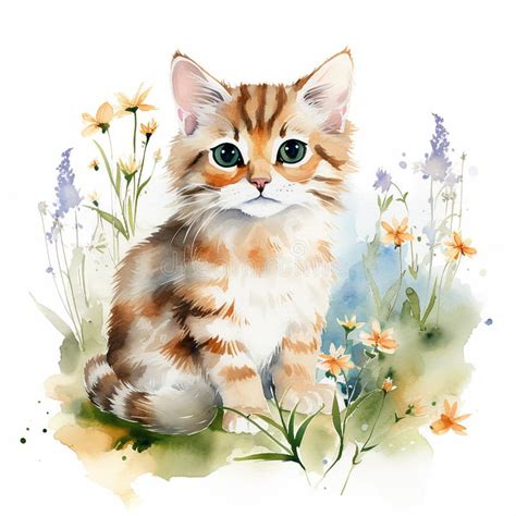Dibujo Alegre De Un Gato Color Agua Sobre Un Lienzo Blanco Ilustración del Vector Ilustración