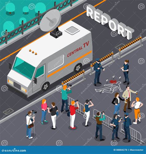 Reportaje Del Ejemplo Isométrico De La Escena De Asesinato Ilustración