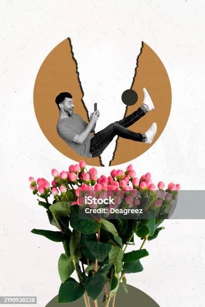 서식 파일 콜라주 디자인 트렌드 아트 워크 3d 스케치 젊은 남자 블로그 스마트 폰 떨어지다 꽃다발 자연 시즌 봄 식물 35 39세에 대한 스톡 사진 및 기타 이미지