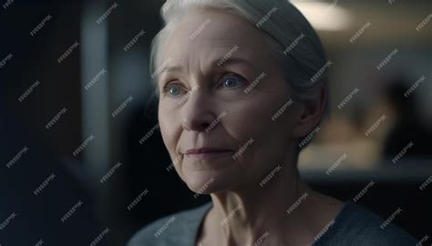 Premium Ai Image Confident Mature Woman With Gray Hair Looking At