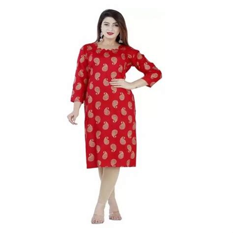 145 Gsm Red Embroidered Cotton Ladies Kurti Party Wear At ₹ 349piece