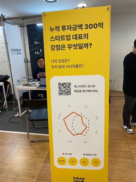 컴업 부스에서 퓨처플레이가 운영하는 커리어 직능검사도구 태니지먼트를 만났습니다 일정 검사를 통해 본인의 특장점을 알 수 있는