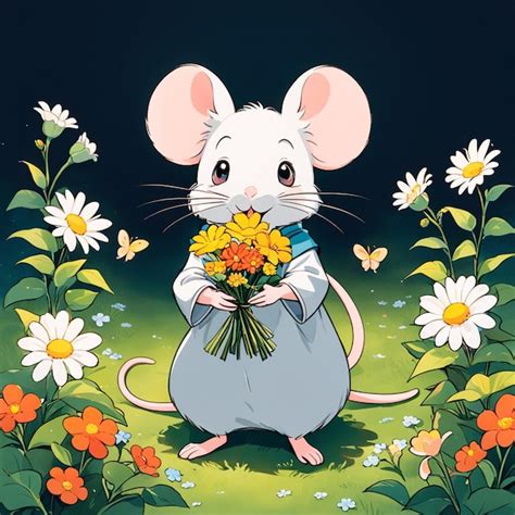 Premium Ai Image A Mouse Holding Flowers
