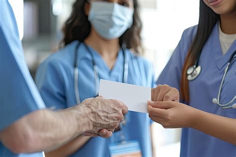 Healthcare Worker Receiving A Thank You Card From A Patient Premium