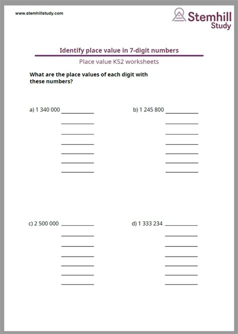 Identify Place Value In 7 Digit Numbers