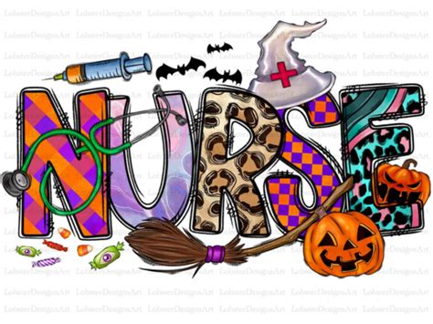 A Colorful Clipart Image Featuring The Word Nurse With Halloween