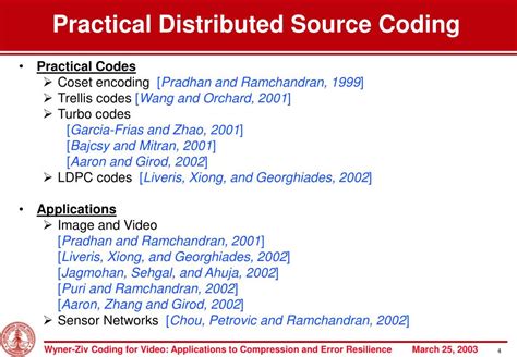 Ppt Wyner Ziv Coding For Video Applications To Compression And Error