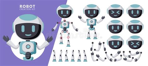 Robots Character Creation Kit Vector Set Robot Editable Characters