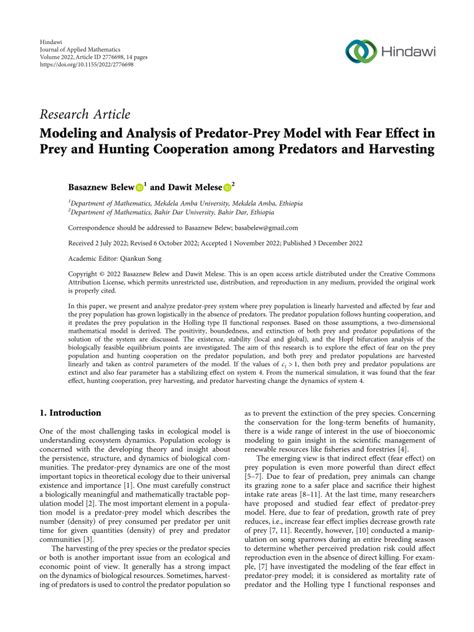 Pdf Modeling And Analysis Of Predator Prey Model With Fear Effect In Prey And Hunting