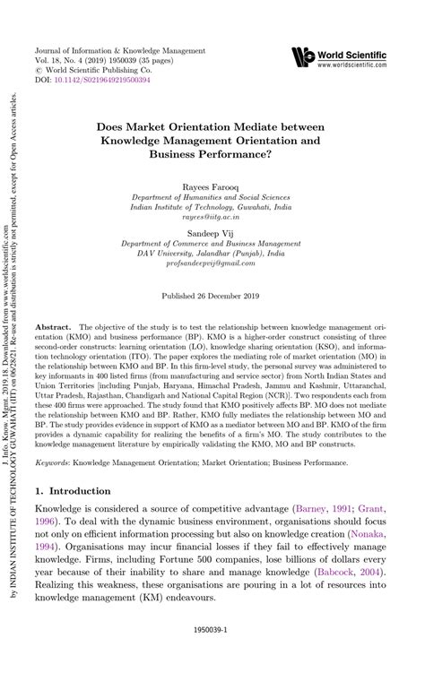 Pdf Does Market Orientation Mediate Between Knowledge Management