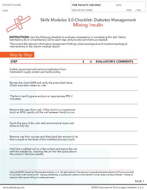 Ati Diabetes Mellitus Management Mixing Insulin Checklist Atitesting
