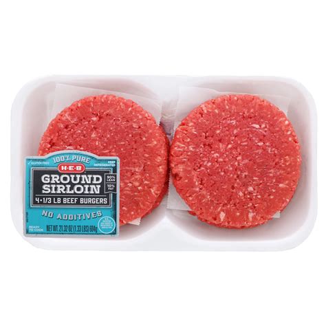 H E B Ground Beef Sirloin 13 Lb Burger Patties 90 Lean Shop Beef